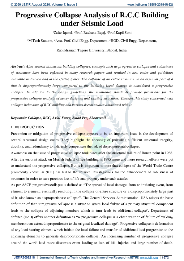 (PDF) Progressive Collapse Analysis of R.C.C Building under Seismic Load