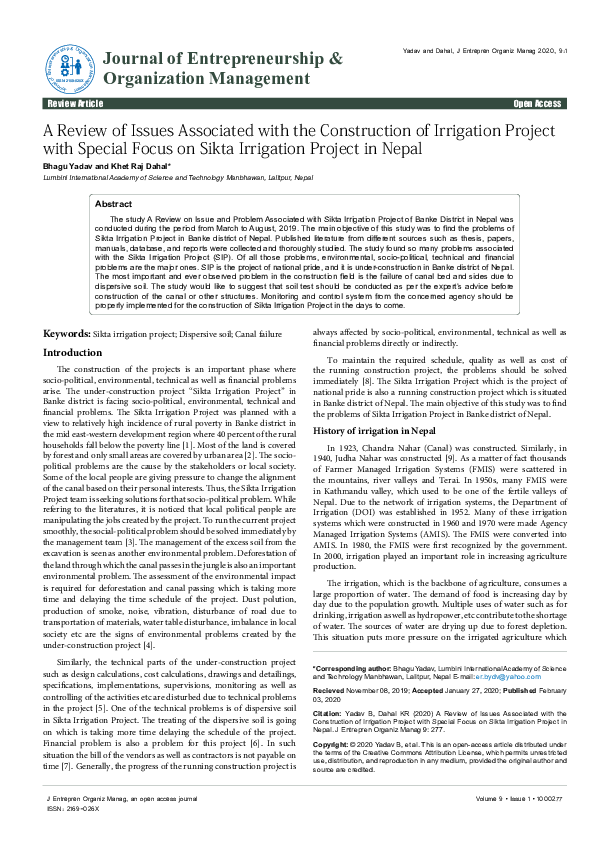 (PDF) A Review of Issues Associated with the Construction of Irrigation ...