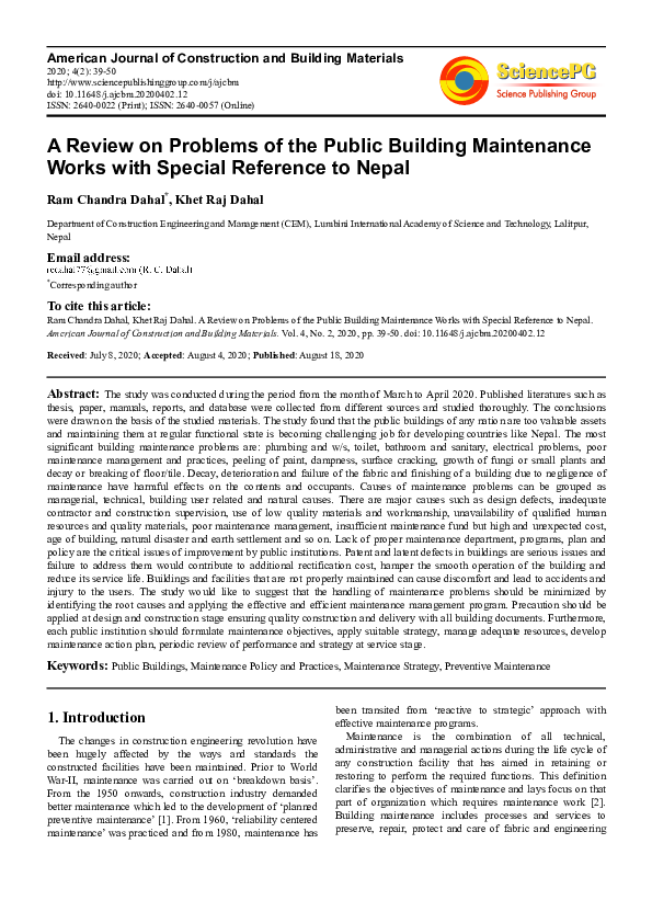 (PDF) A Review on Problems of the Public Building Maintenance Works ...
