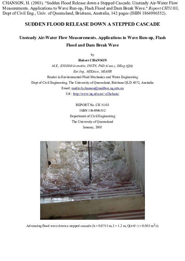 (PDF) Sudden Flood Release down a Stepped Cascade. Unsteady Air-Water ...