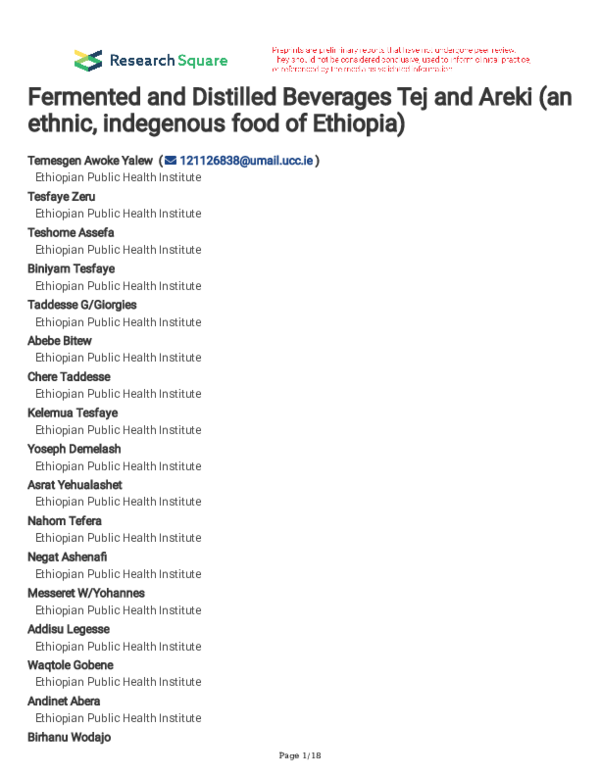 (PDF) Fermented and Distilled Beverages Tej and Areki (an ethnic ...