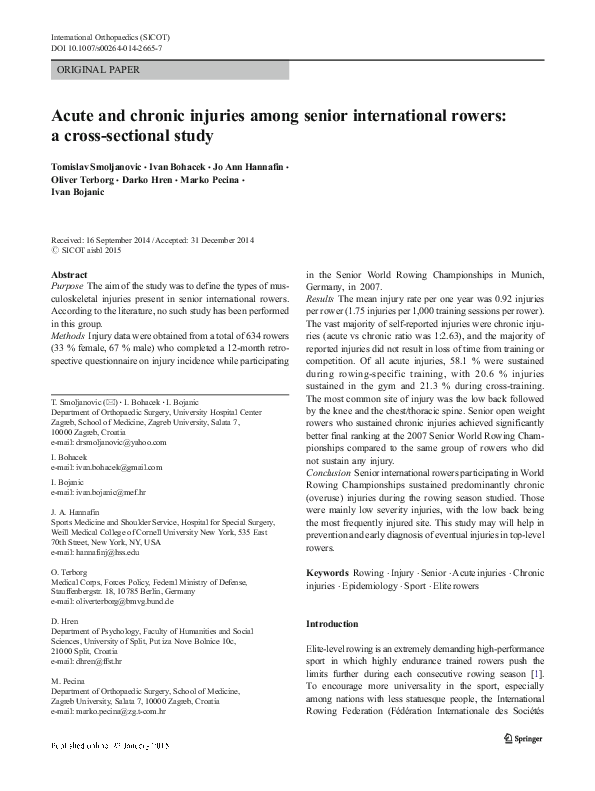 (PDF) Acute and chronic injuries among senior international rowers: a cross-sectional study