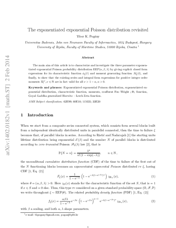 (PDF) The exponentiated exponential Poisson distribution revisited
