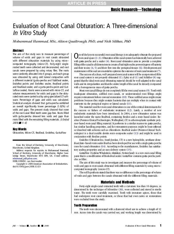(PDF) Evaluation of Root Canal Obturation: A Three-dimensional In Vitro Study