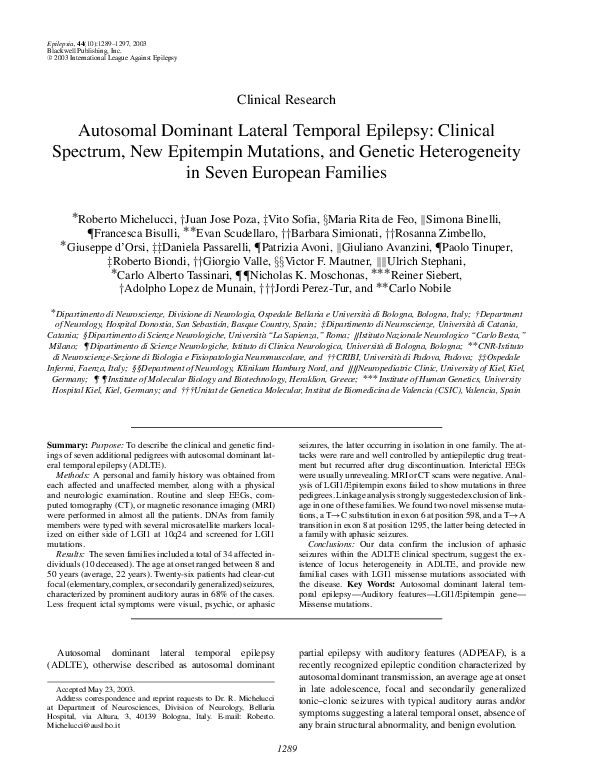 (PDF) Autosomal Dominant Lateral Temporal Epilepsy: Clinical Spectrum, New Epitempin Mutations ...