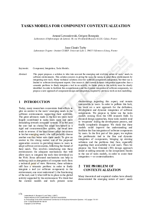 (PDF) Tasks Models for Component Contextualization