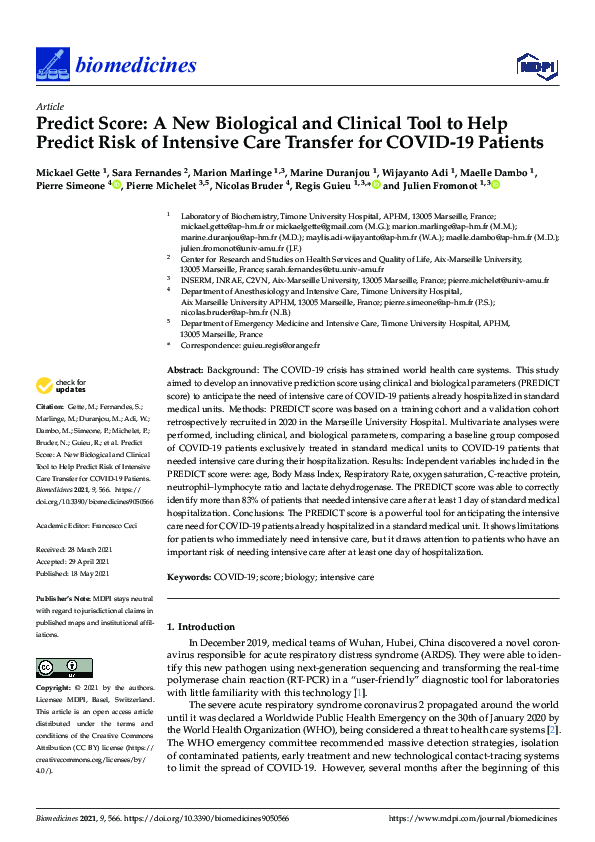 (PDF) Predict Score: A New Biological and Clinical Tool to Help Predict ...