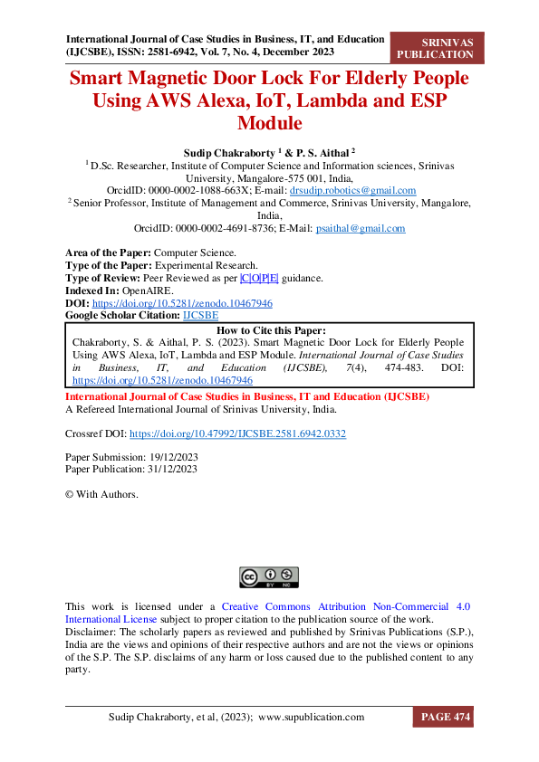 (PDF) Smart Magnetic Door Lock For Elderly People Using AWS Alexa, IoT, Lambda and ESP Module