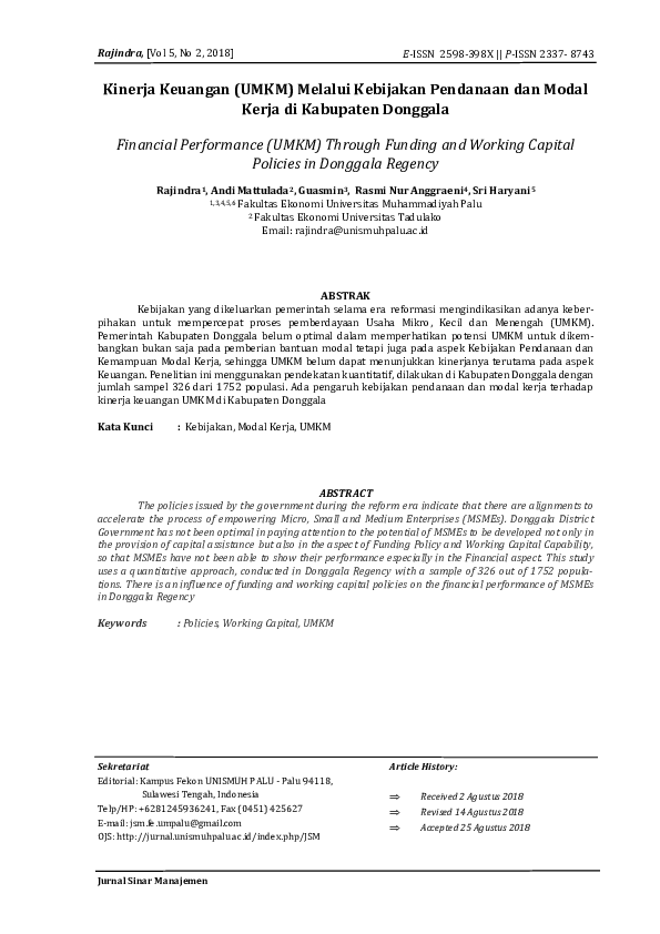 (PDF) Kinerja Keuangan (UMKM) Melalui Kebijakan Pendanaan dan Modal ...