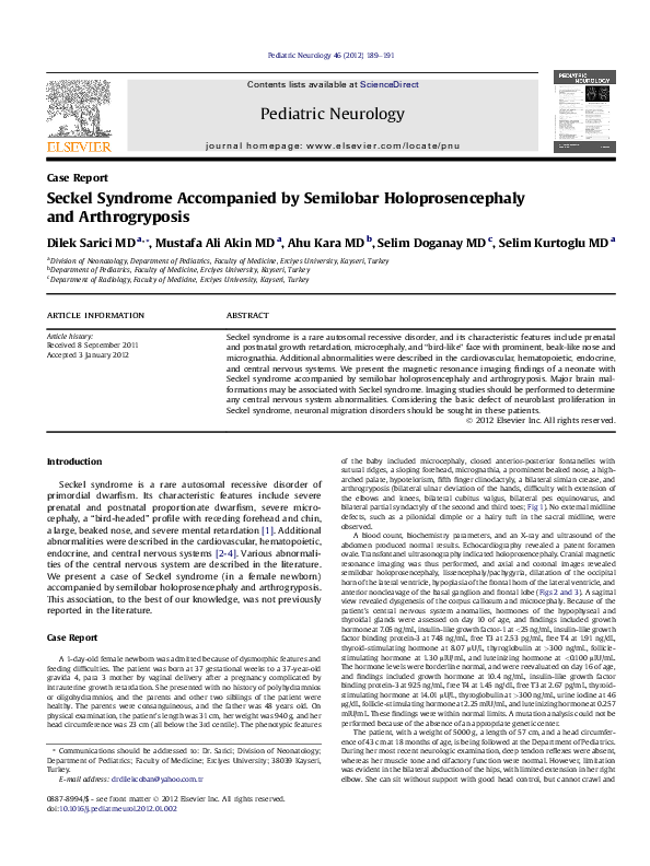 (PDF) Seckel Syndrome Accompanied by Semilobar Holoprosencephaly and ...