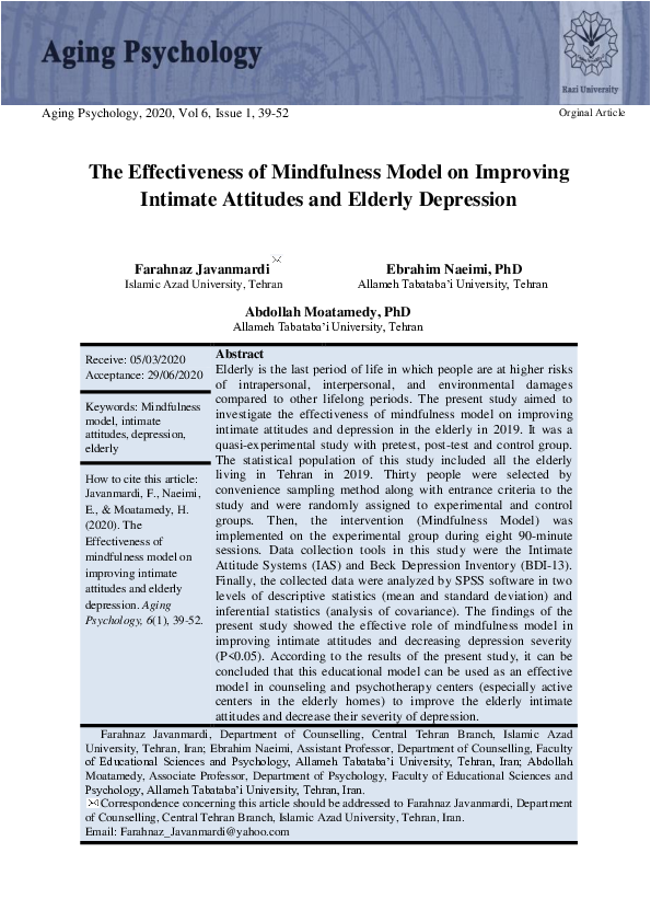 (PDF) The Effectiveness of Mindfulness Model on Improving Intimate ...