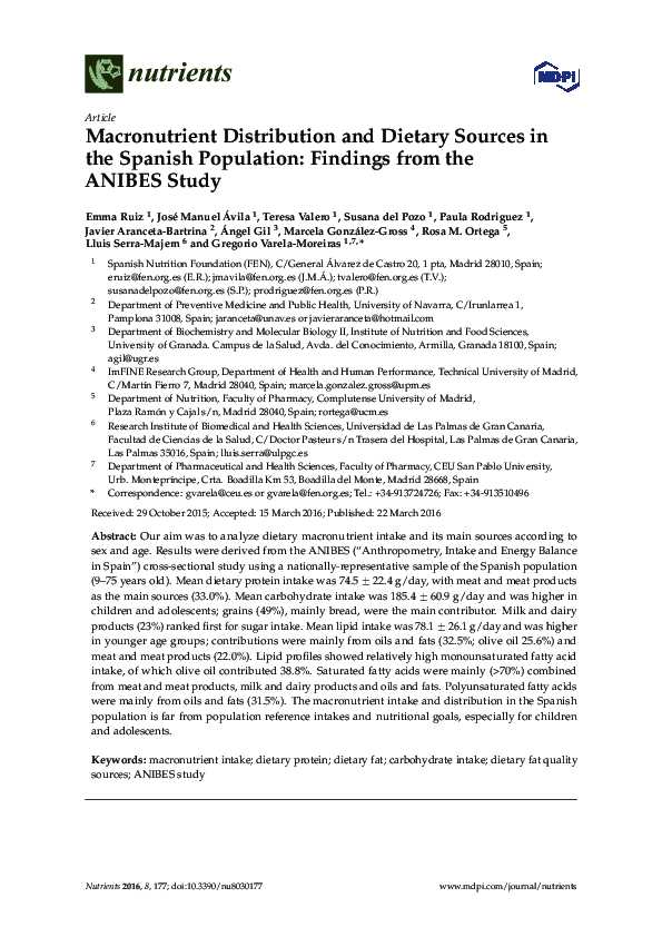 (PDF) Macronutrient Distribution and Dietary Sources in the Spanish ...
