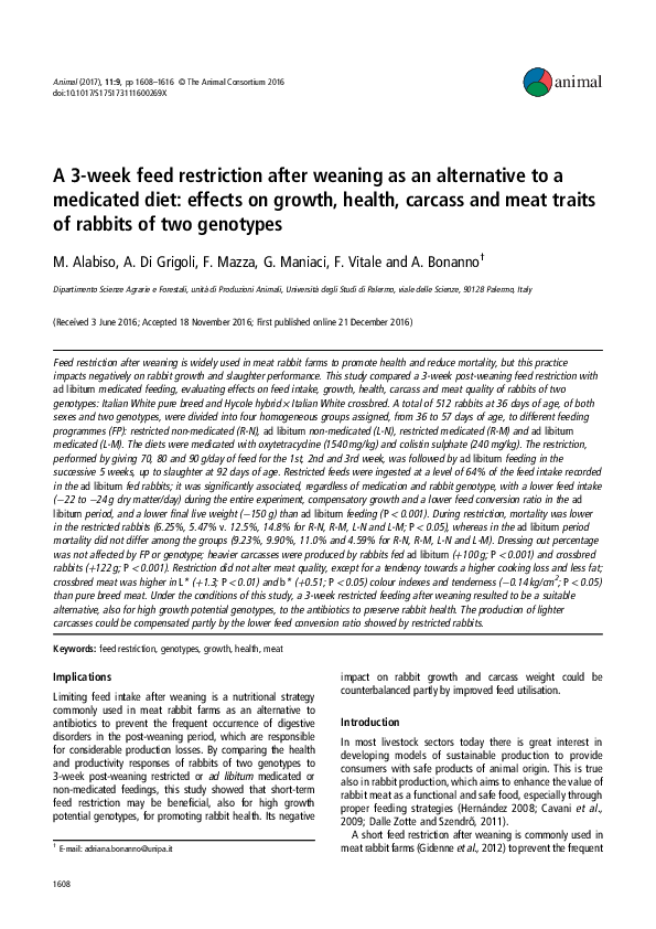 (PDF) A 3-week feed restriction after weaning as an alternative to a ...