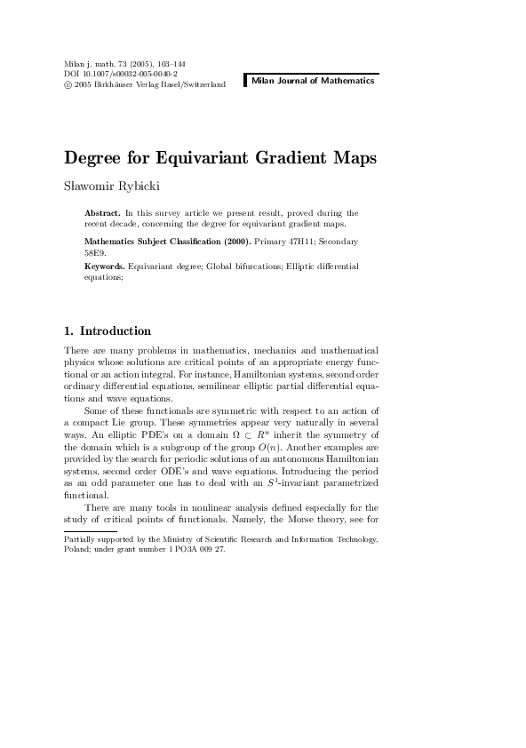 (PDF) Degree for Equivariant Gradient Maps