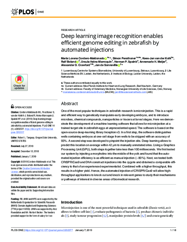 (PDF) Deep learning image recognition enables efficient genome editing in zebrafish by automated ...