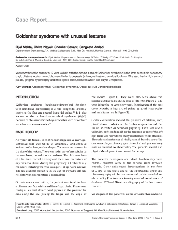 (PDF) Goldenhar syndrome with unusual features