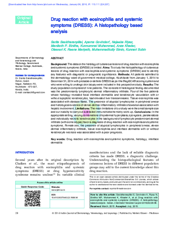 (PDF) Drug reaction with eosinophilia and systemic symptoms (DRESS): A ...