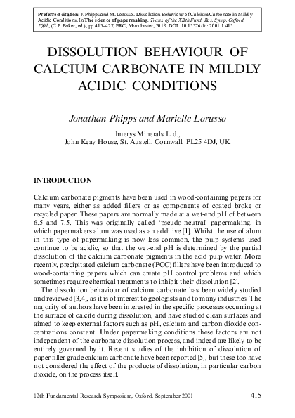 (PDF) Dissolution Behaviour of Calcium Carbonate in Mildly Acidic ...