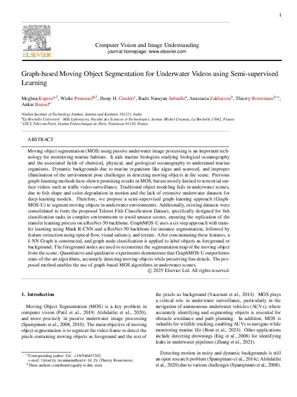 (PDF) Graph-based Moving Object Segmentation for underwater videos using semi-supervised learning