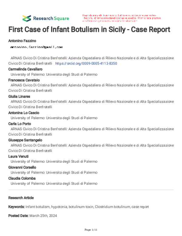 (PDF) First Case of Infant Botulism in Sicily - Case Report