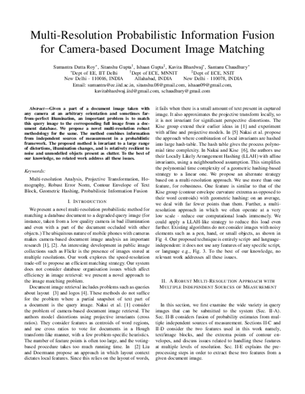 (PDF) Multi-Resolution Probabilistic Information Fusion for Camera-based Document Image Matching