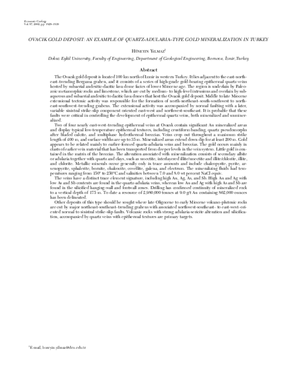 (PDF) Ovacik Gold Deposit: An Example of Quartz-Adularia–Type Gold ...