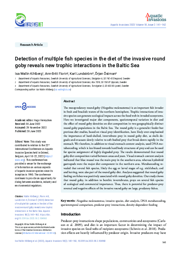 (PDF) Detection of multiple fish species in the diet of the invasive ...