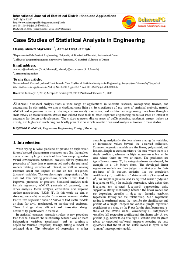 (PDF) Case Studies of Statistical Analysis in Engineering