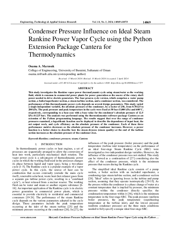 (PDF) Condenser Pressure Influence on Ideal Steam Rankine Power Vapor Cycle using the Python ...