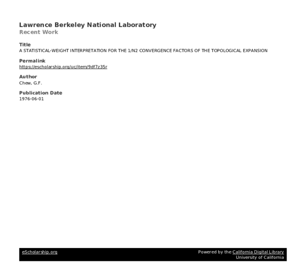 (PDF) A statistical-weight interpretation for the convergence factors ...