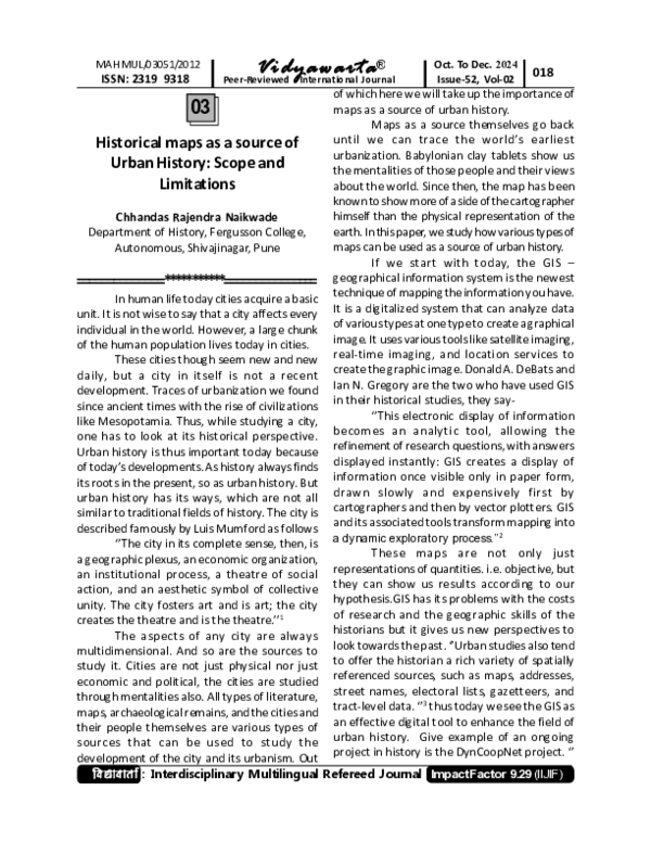 (PDF) Historical maps as a source of Urban History:Scope and Limitations