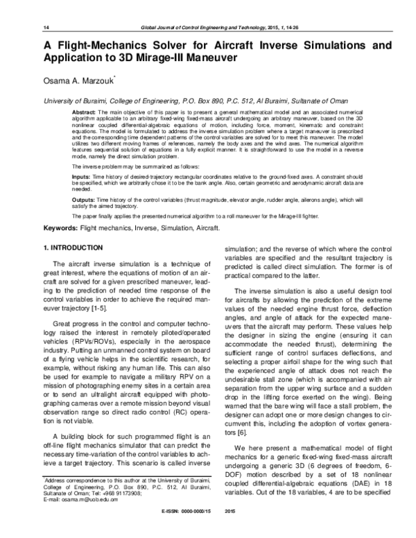 (PDF) A Flight-Mechanics Solver For Aircraft Inverse Simulations And ...