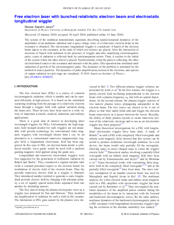 (PDF) Free electron laser with bunched relativistic electron beam and electrostatic longitudinal ...
