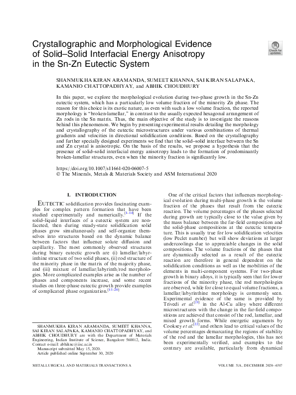 (PDF) Crystallographic and Morphological Evidence of Solid–Solid Interfacial Energy Anisotropy ...