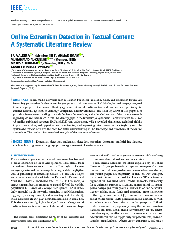 (PDF) Online Extremism Detection in Textual Content: A Systematic ...