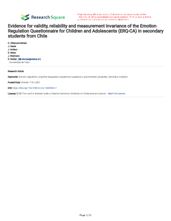 (PDF) Evidence for validity, reliability and measurement invariance of ...