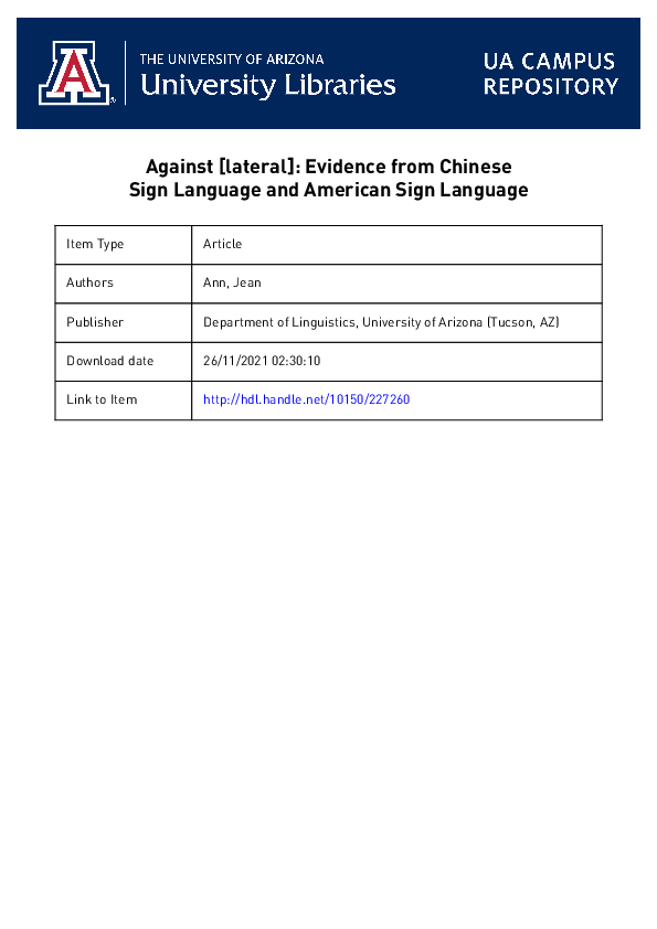 (PDF) Against [lateral]: Evidence from Chinese Sign Language and ...