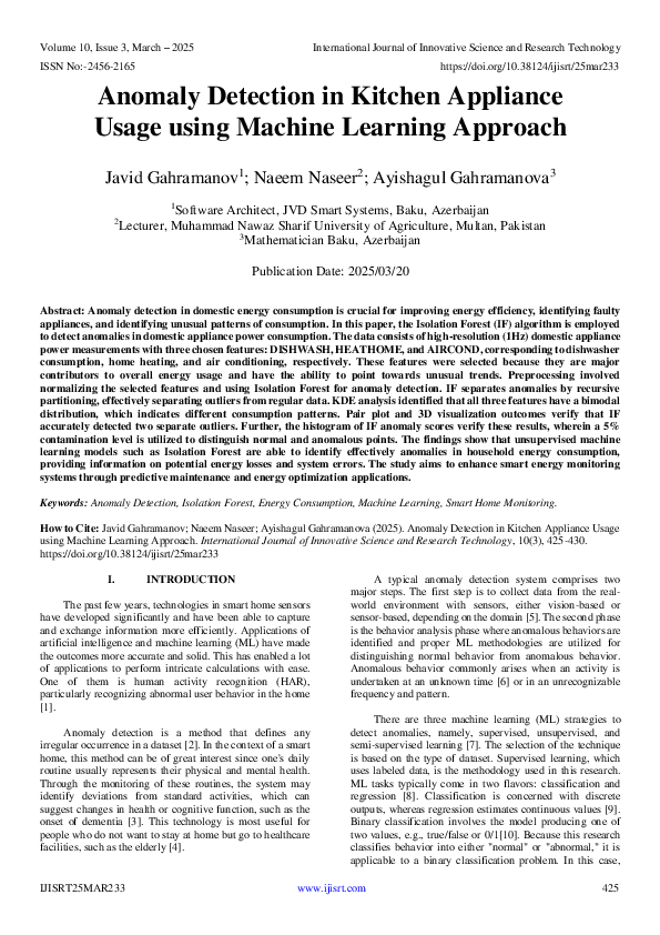 (PDF) Anomaly Detection in Kitchen Appliance Usage using Machine Learning Approach