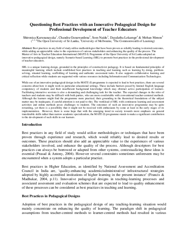 (PDF) Questioning best practices with an innovative pedagogical design ...