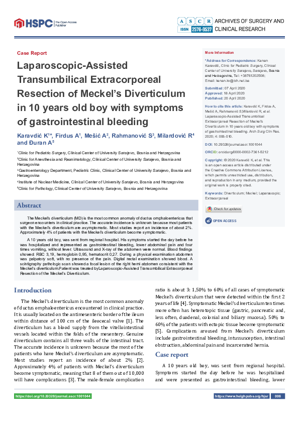 (PDF) Laparoscopic-Assisted Transumbilical Extracorporeal Resection of ...