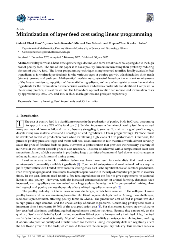 (PDF) Minimization of layer feed cost using linear programming