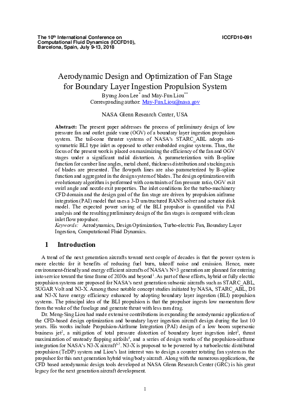 (PDF) Aerodynamic Design and Optimization of Fan Stage for Boundary Layer Ingestion Propulsion ...