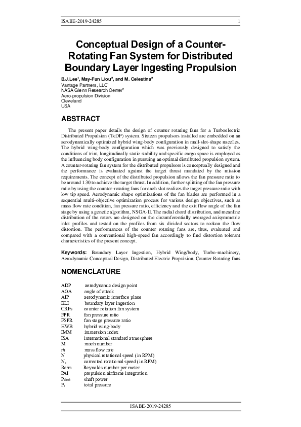 (PDF) Conceptual Design of a Counter- Rotating Fan System for Distributed Boundary Layer ...