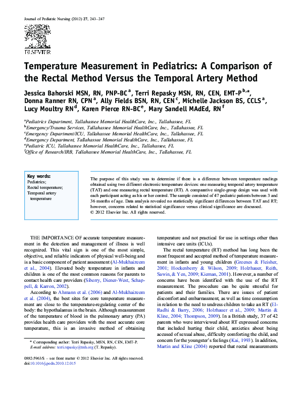 (PDF) Temperature Measurement in Pediatrics: A Comparison of the Rectal ...