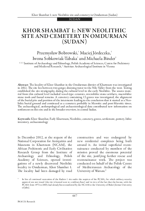 (PDF) Khor Shambat, Early Khartoum, Neolithic, cemetery, graves ...