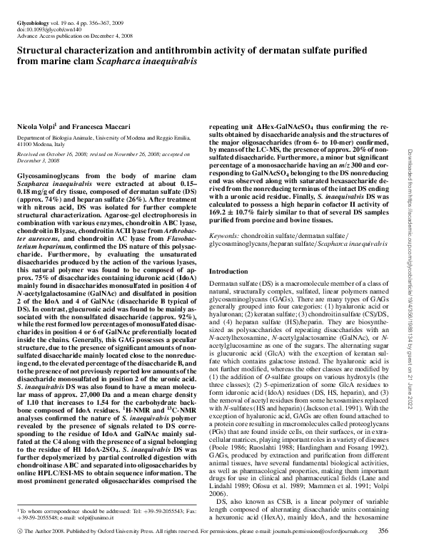 (PDF) Structural characterization and antithrombin activity of dermatan sulfate purified from ...