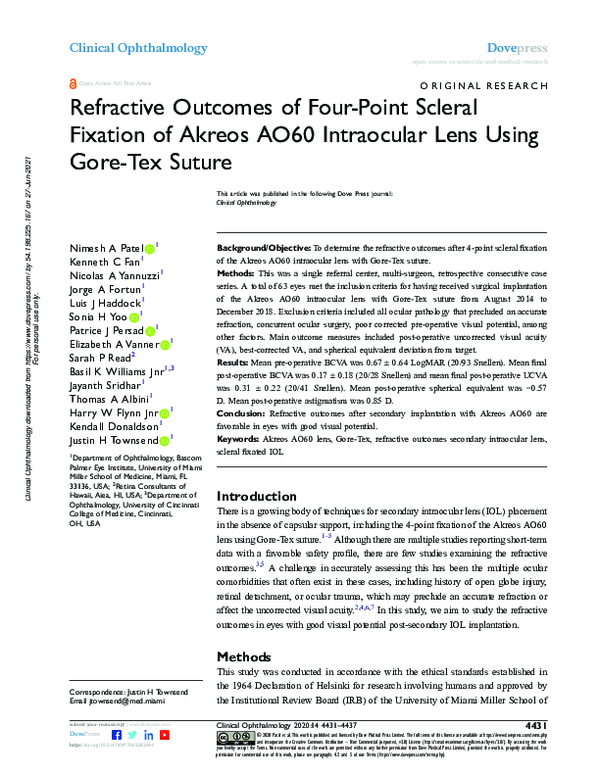 (PDF) Refractive Outcomes of Four-Point Scleral Fixation of Akreos AO60 ...