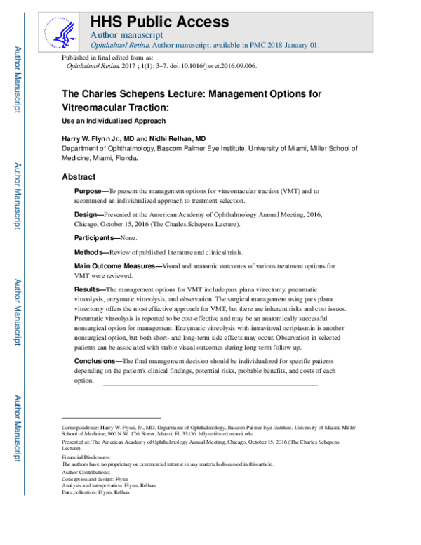 (PDF) The Charles Schepens Lecture: Management Options for ...