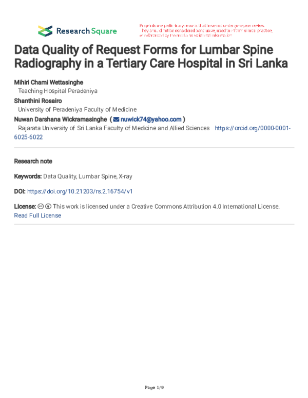 (PDF) Data Quality of Request Forms for Lumbar Spine Radiography in a ...
