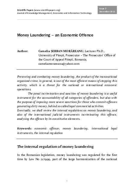 (PDF) Money Laundering – an Economic Offence